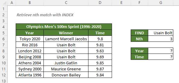 Retrieve nth match with INDEX