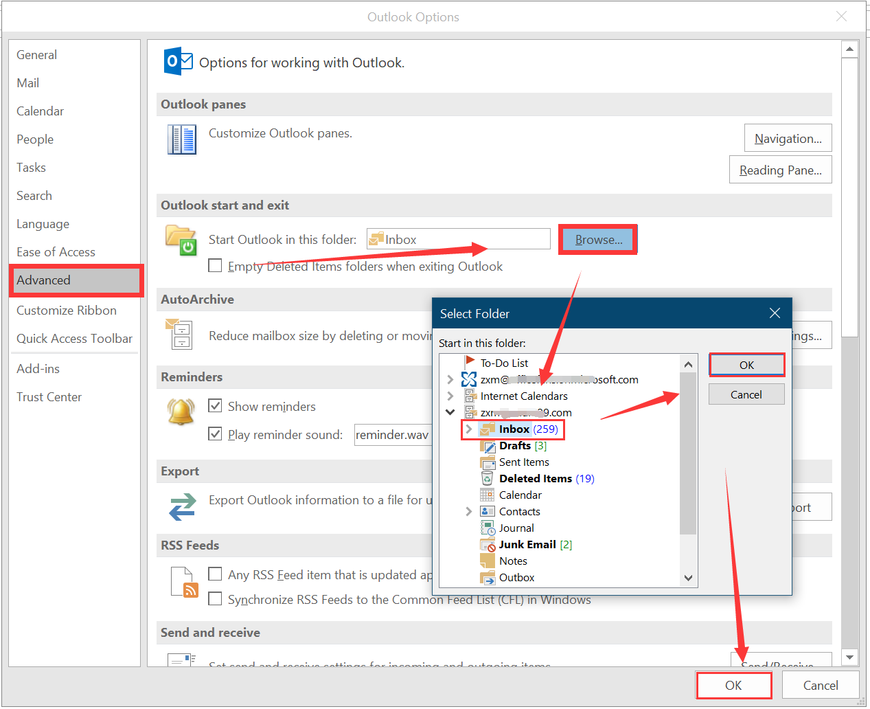 How to change the order of email accounts in Outlook?