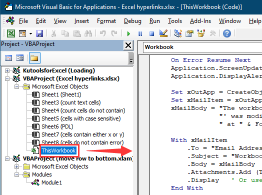 How to send email if a certain cell is modified in Excel?