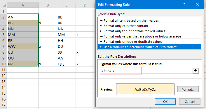 How to highlight cell based on adjacent cell value in Excel?