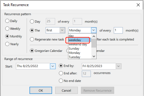How to create a meeting recurring every other day excluding weekends?