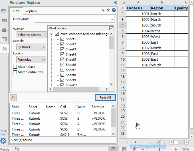 How to quickly search a value in multiple sheets or workbooks?