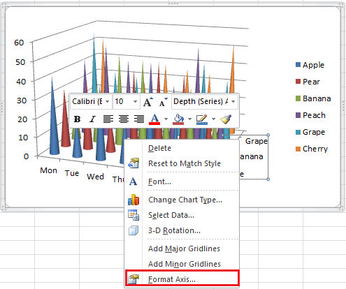 How to change 3d chart depth axis in Excel?