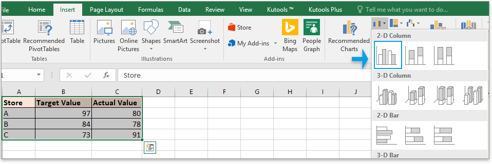 Creating an actual vs budget chart in Excel step by step
