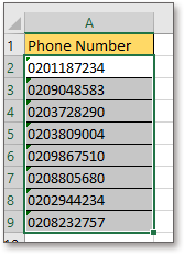 How to add country/area code to a phone number list in Excel?