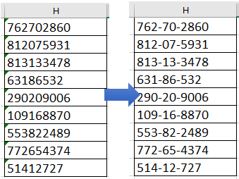 How to quickly add dashes to ssn in Excel?
