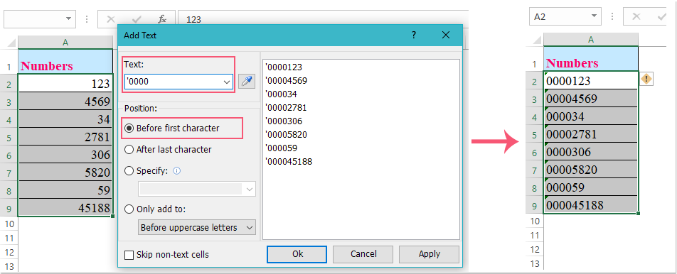 How To Add Or Pad Leading Zeros To Numbers Or Text In Excel 