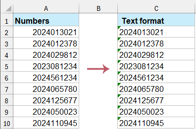 Add leading apostrophe to a list of numbers in Excel