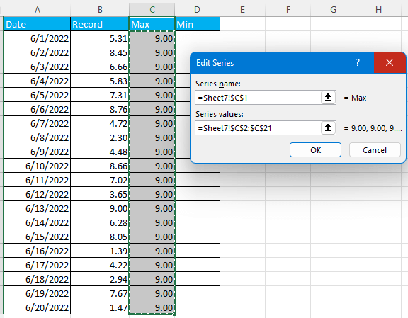 Excel: How to add max or min line to a chart
