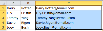 How to add the same email address to a list of names in Excel?