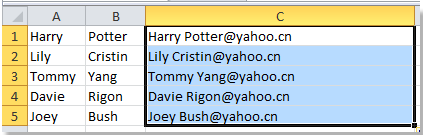 How to add the same email address to a list of names in Excel?