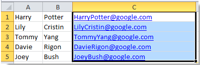 How to add the same email address to a list of names in Excel?