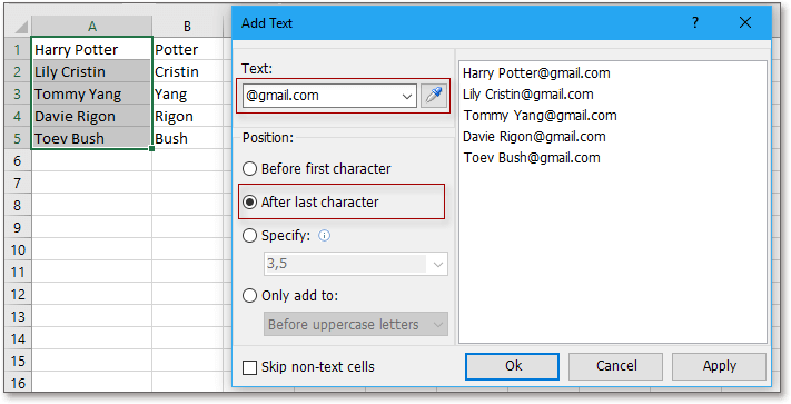 How To Add The Same Email Address To A List Of Names In Excel 
