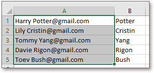 How to add the same email address to a list of names in Excel?