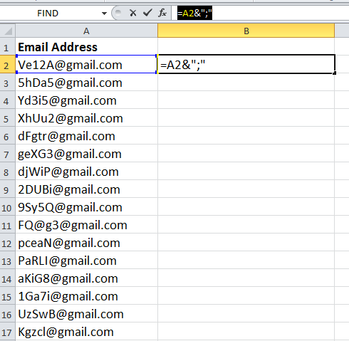 How to add semicolon to each cell in Excel?