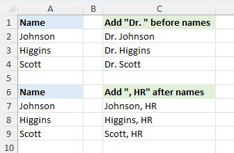 How to add text to the beginning or end of all cells in Excel?