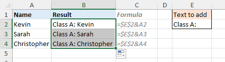 How to add text to the beginning or end of all cells in Excel?