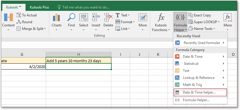 How To Add Or Subtract Specific Years Months And Days 2years4months13days To A Date In Excel 