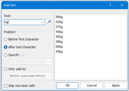 How to add unit to cells in Excel?