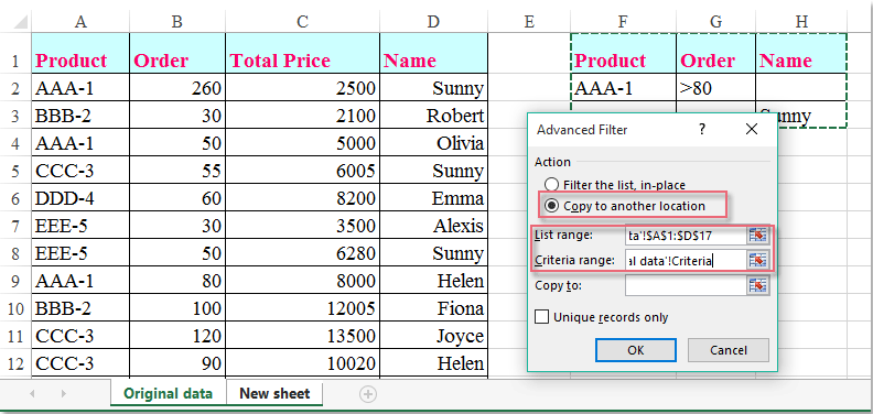How To Copy Data To Another Worksheet With Advanced Filter In Excel 