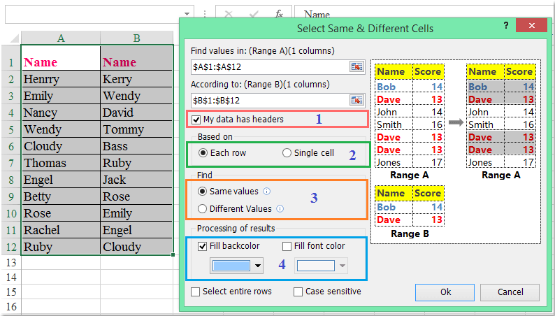 How to align duplicates or matching values in two columns in Excel?