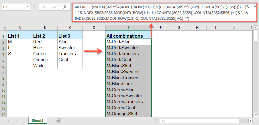 How To Generate All Combinations Of 3 Or Multiple Columns In Excel 