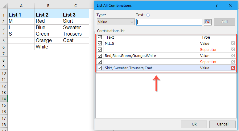 How to generate all combinations of 3 or multiple columns in Excel?