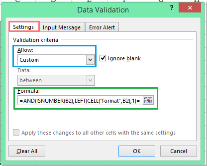 How to allow only date format in specific cells?