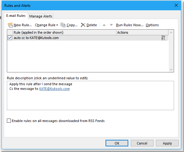 How to always cc to someone while sending email through Outlook?