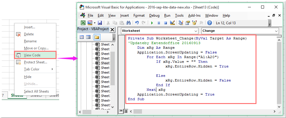 How To Auto Hide Rows If Blank Cells In A Column 