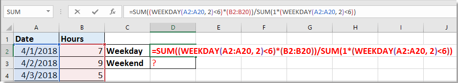 How to average data based on weekday or weekend in Excel?