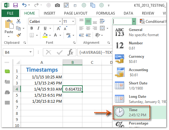 How to average timestamps of day in Excel?