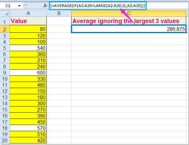 How to average top or bottom 3 values in Excel?