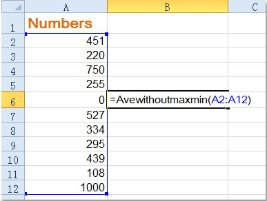 How to calculate average without max and min values in Excel?