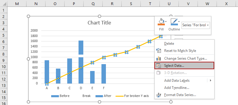 How to break chart axis in Excel?