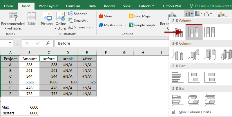 How to break chart axis in Excel?