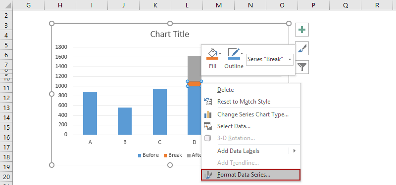 How to break chart axis in Excel?