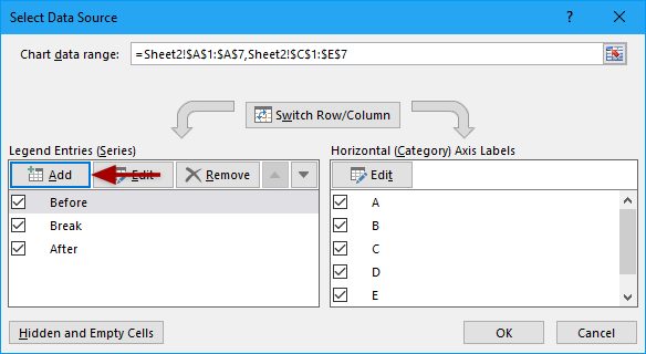 How to break chart axis in Excel?