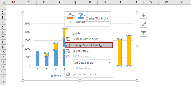 How to break chart axis in Excel?