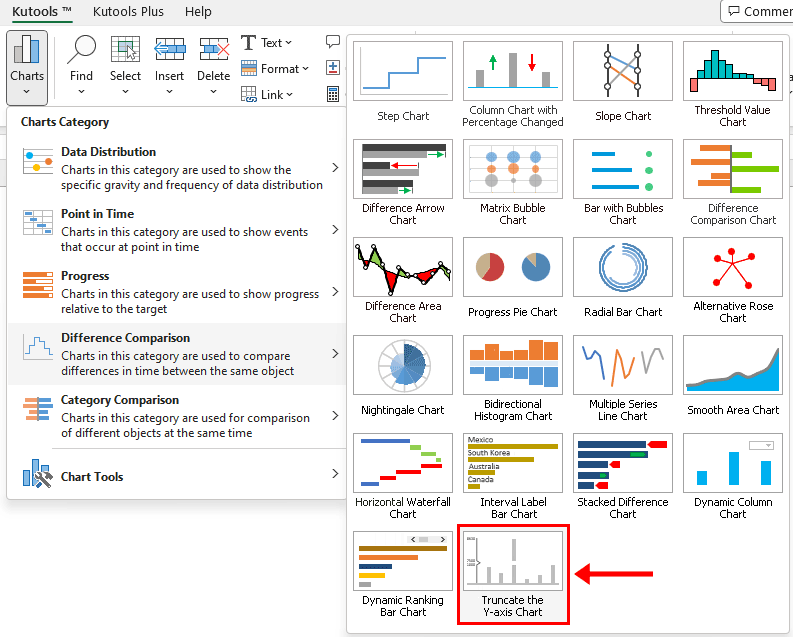How to break chart axis in Excel?