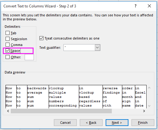 How to split or break sentence into words in Excel?