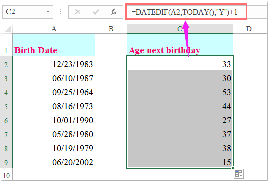 How To Calculate Age Next Birthday In Excel PELAJARAN