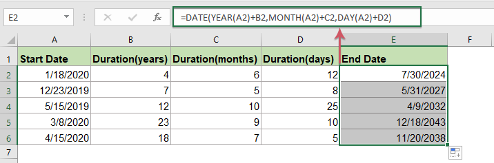 How to calculate end date from start date and duration in Excel?