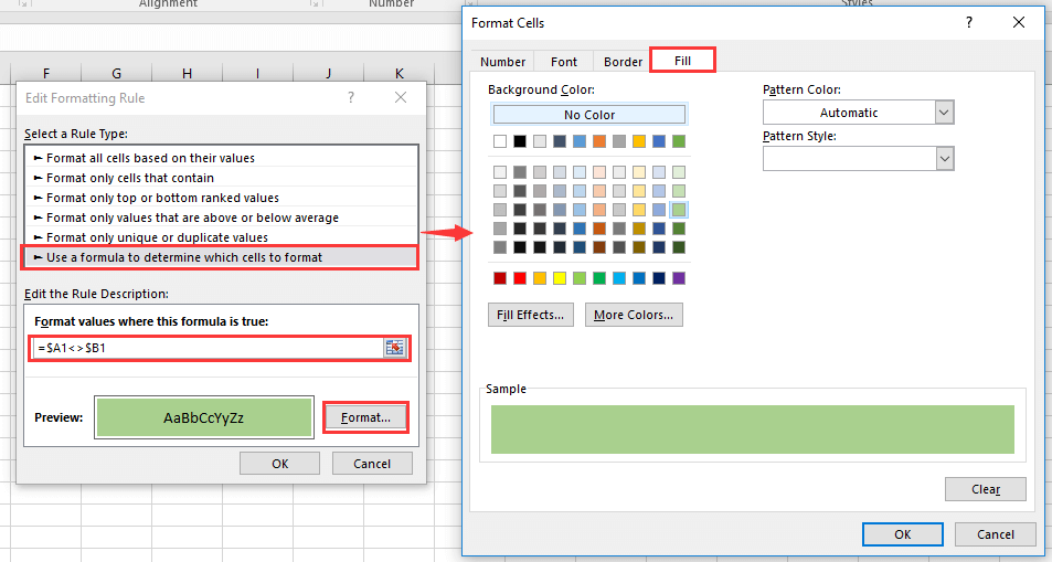 How To Change Color If Two Cells Are Not Equal In Excel 