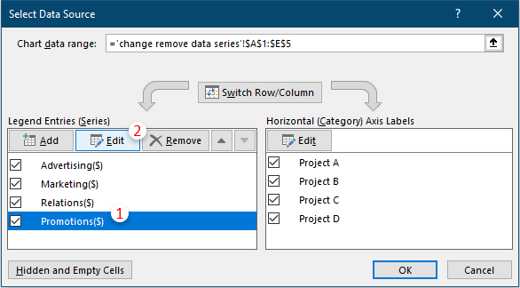 How To Change And Remove Data Series In Excel Charts