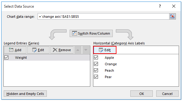 How to change X axis in an Excel chart?