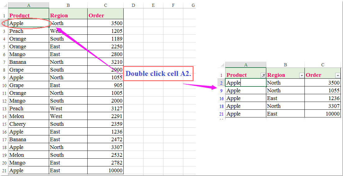 How to filter data just by clicking cell content in Excel?