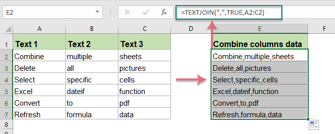 How To Combine Multiple Cells Into A Cell With Space Commas Or Other Separators In Excel