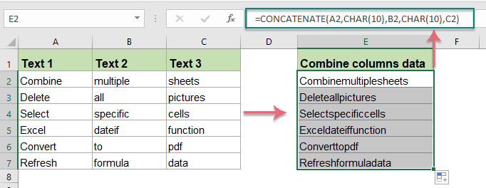 How To Combine Multiple Cells Into A Cell With Space Commas Or Other