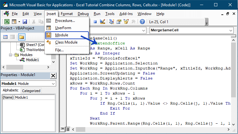 Excel Tutorial: Combine Columns, Rows, Cells
